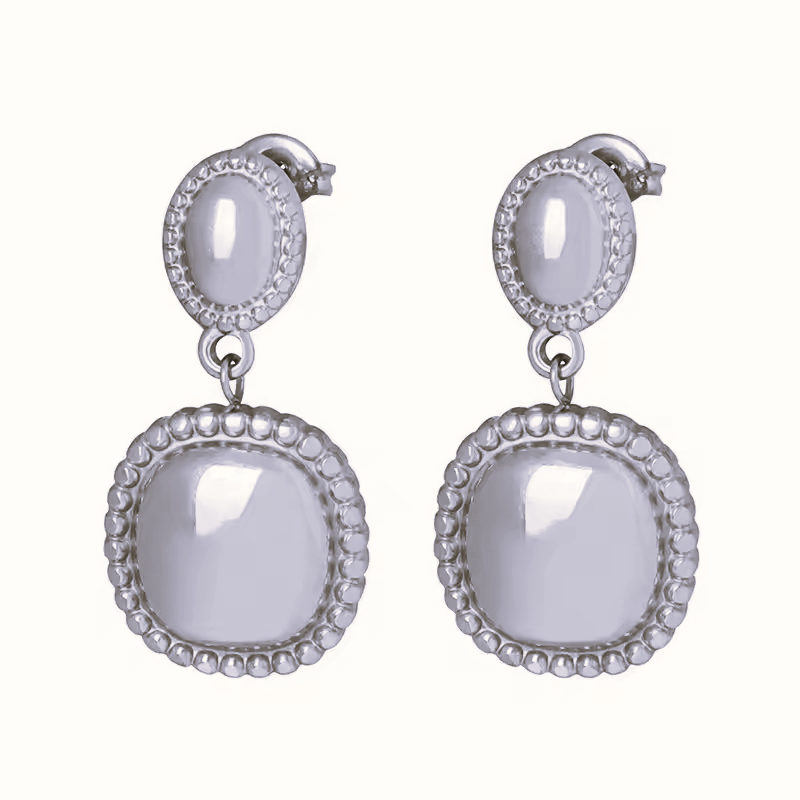 Oval Square Drop Silver Stud – Aubrey Adele
