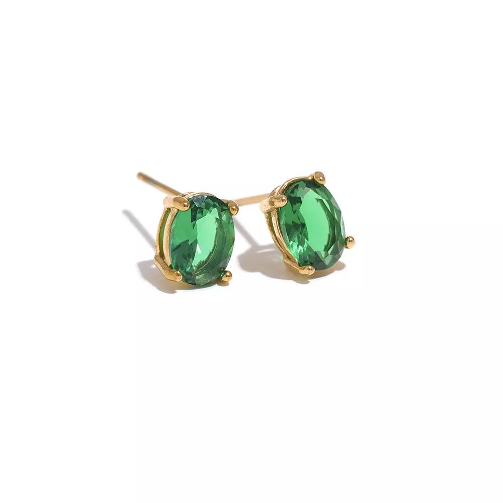 Emerald Green Oval Studs – Aubrey Adele