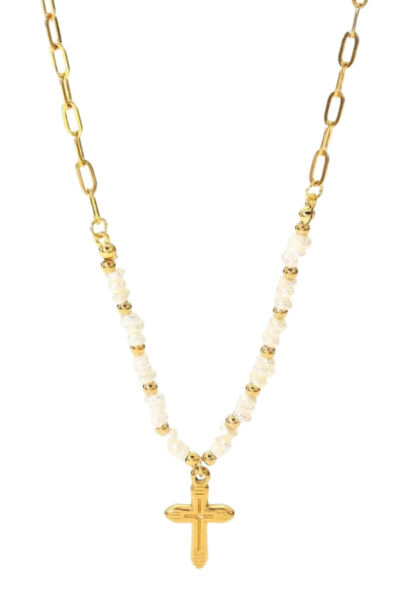 Freshwater Pearl Paperclip Cross – Aubrey Adele